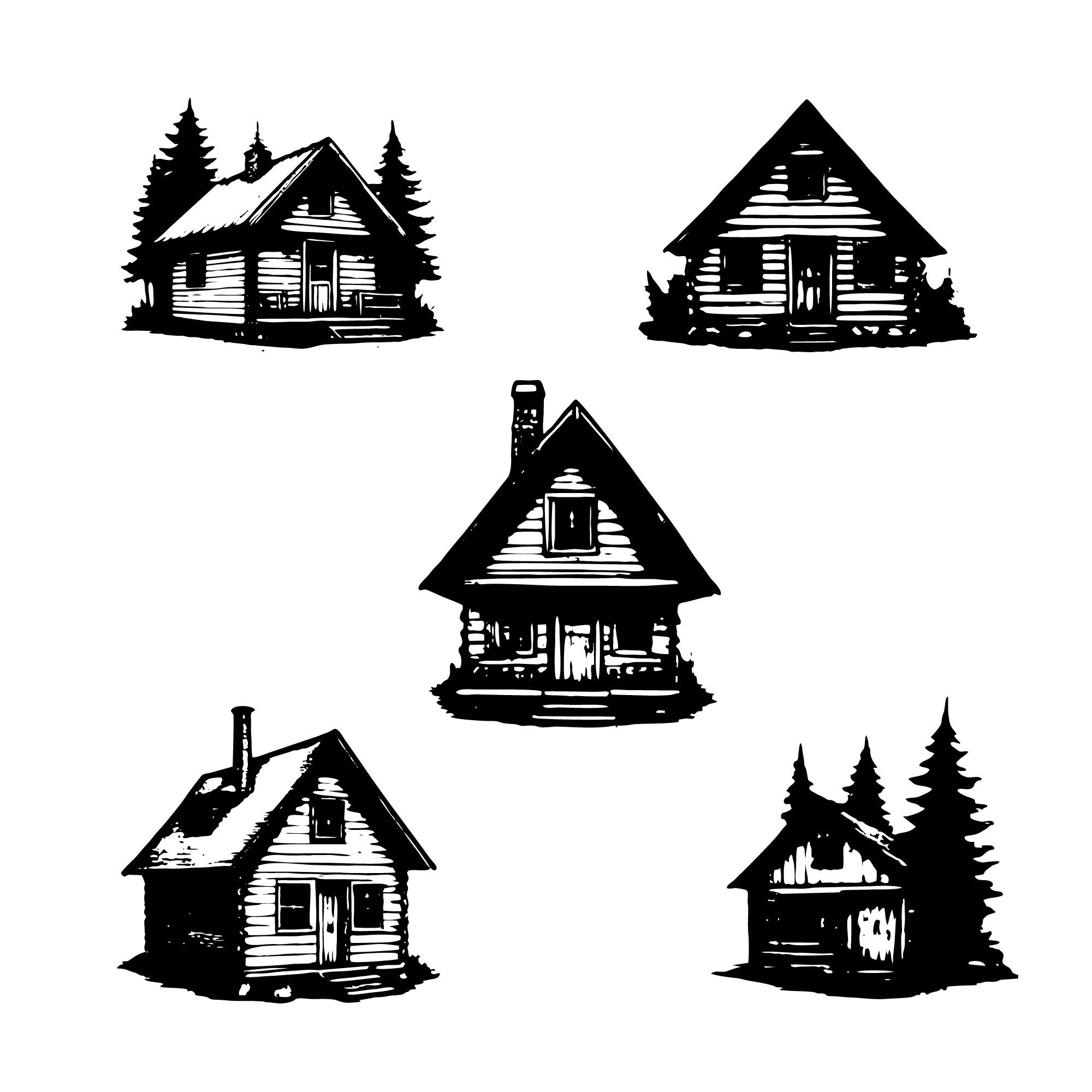 Log Cabin Svg Bundle, Wooden Cabin Clipart for Cricut, Cabin Silhouette ...
