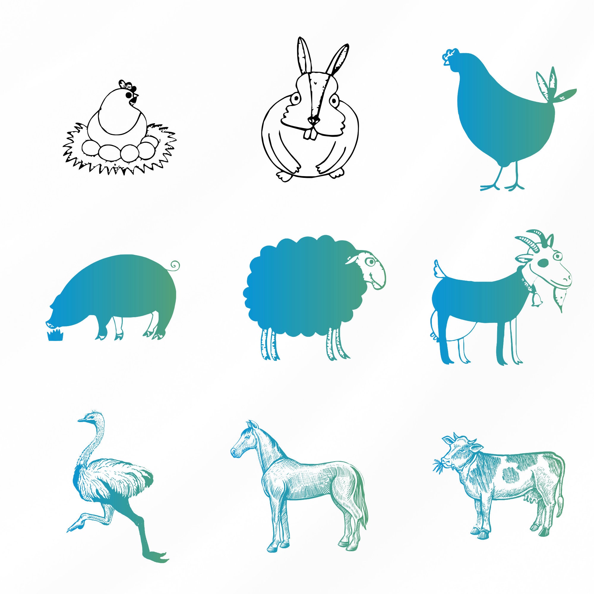 Animals Svg Bundle, Farm Animals Clipart for Cricut, Farm Animals ...