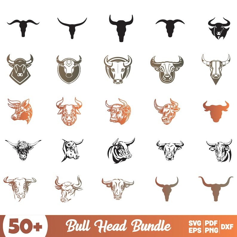 Bull Svg Bundle, Bull Head Clipart for Cricut, Bull Silhouette, Farm ...