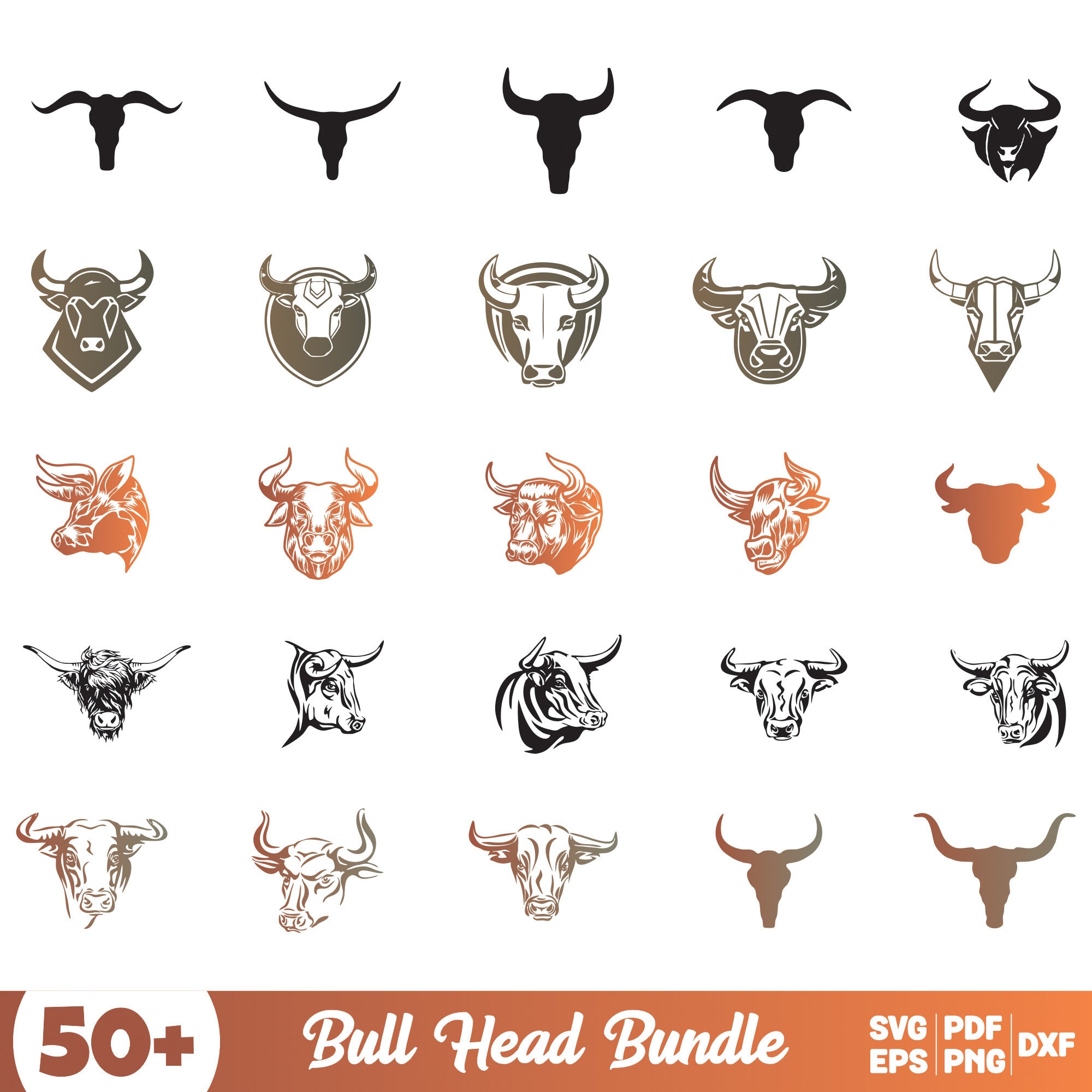 Bull Svg Bundle, Bull Head Clipart for Cricut, Bull Silhouette, Farm ...