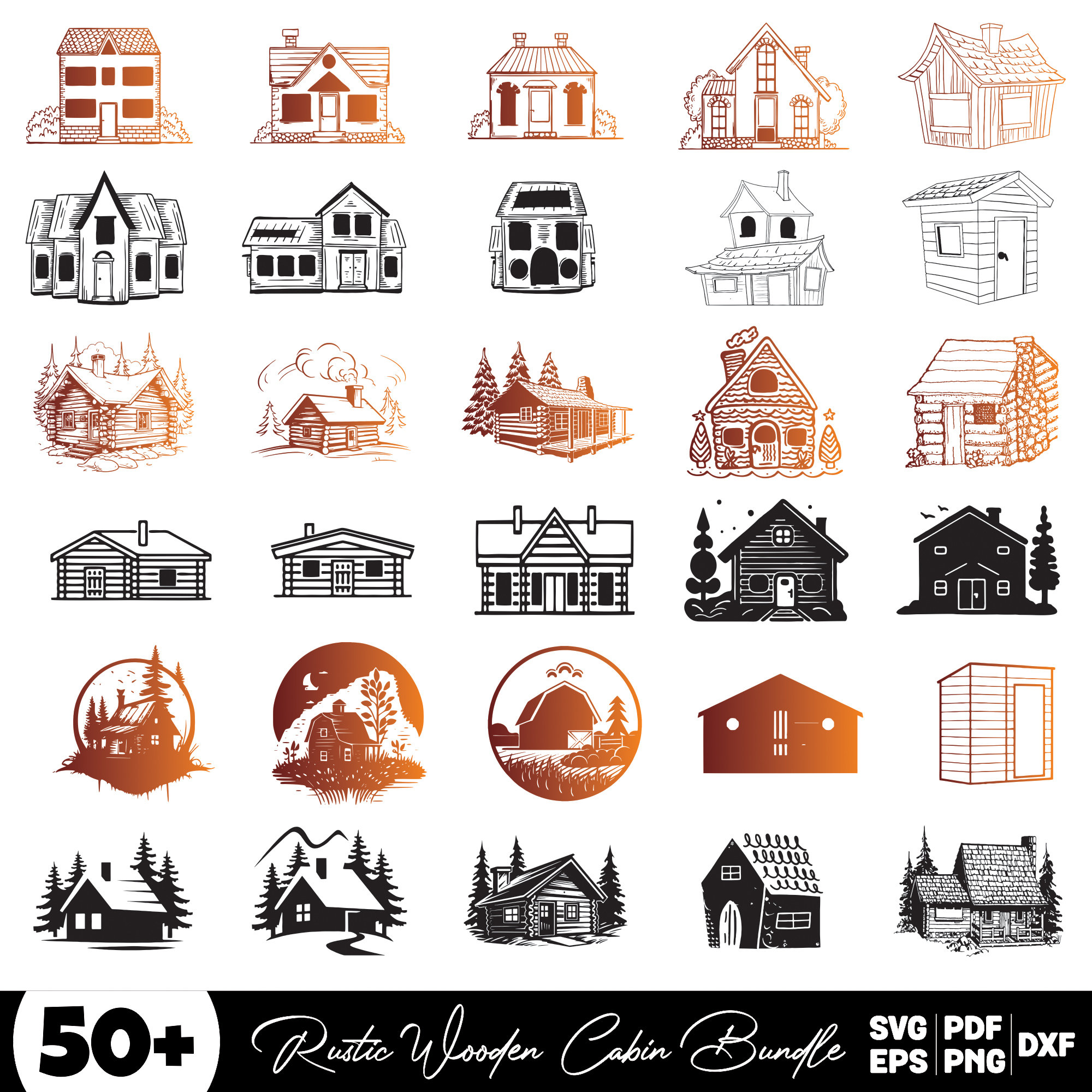 Wooden Cabin Svg Bundle, Rustic Wooden Cabin Equipment Clipart for ...