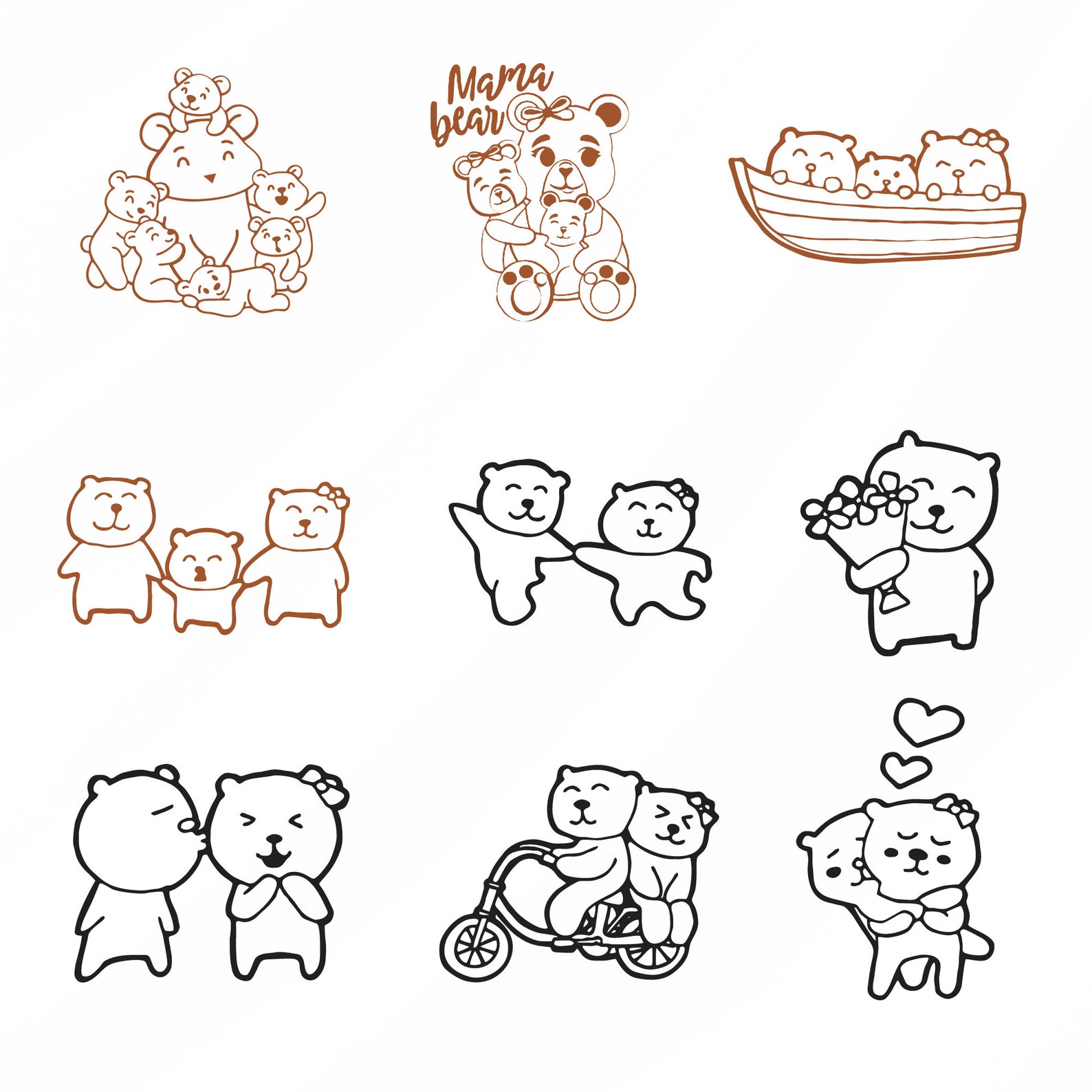 Bear Family Svg Bundle, Bear Family Clipart for Cricut, Cute Bear ...