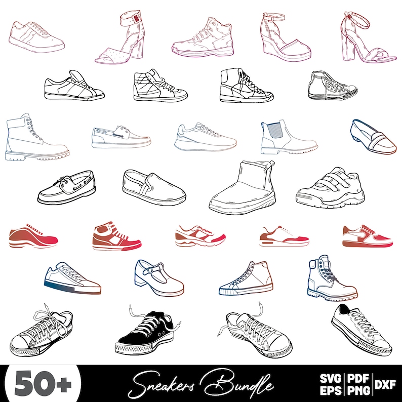 Shoes Svg Bundle, Sneaker Clipart for Cricut, Runnig Shoes Silhouette ...