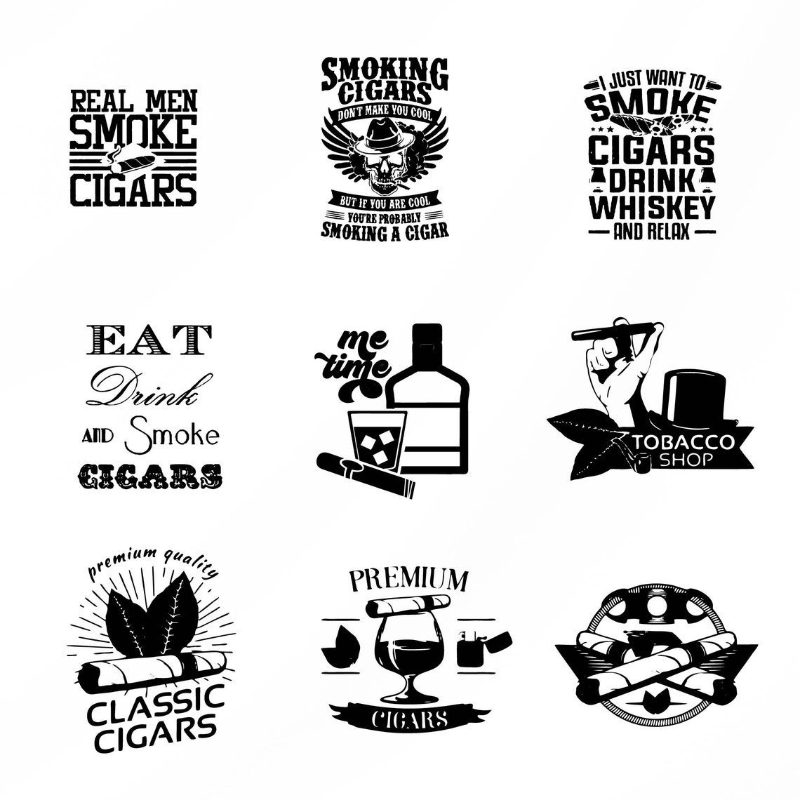 Cigar Svg Bundle, Smoke Clipart for Cricut, Tobacco Silhouette, Cigar ...