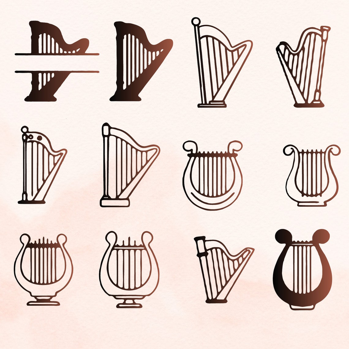 Harp Svg Bundle, Harp Clipart for Cricut, Musical Instruments Cut Files ...