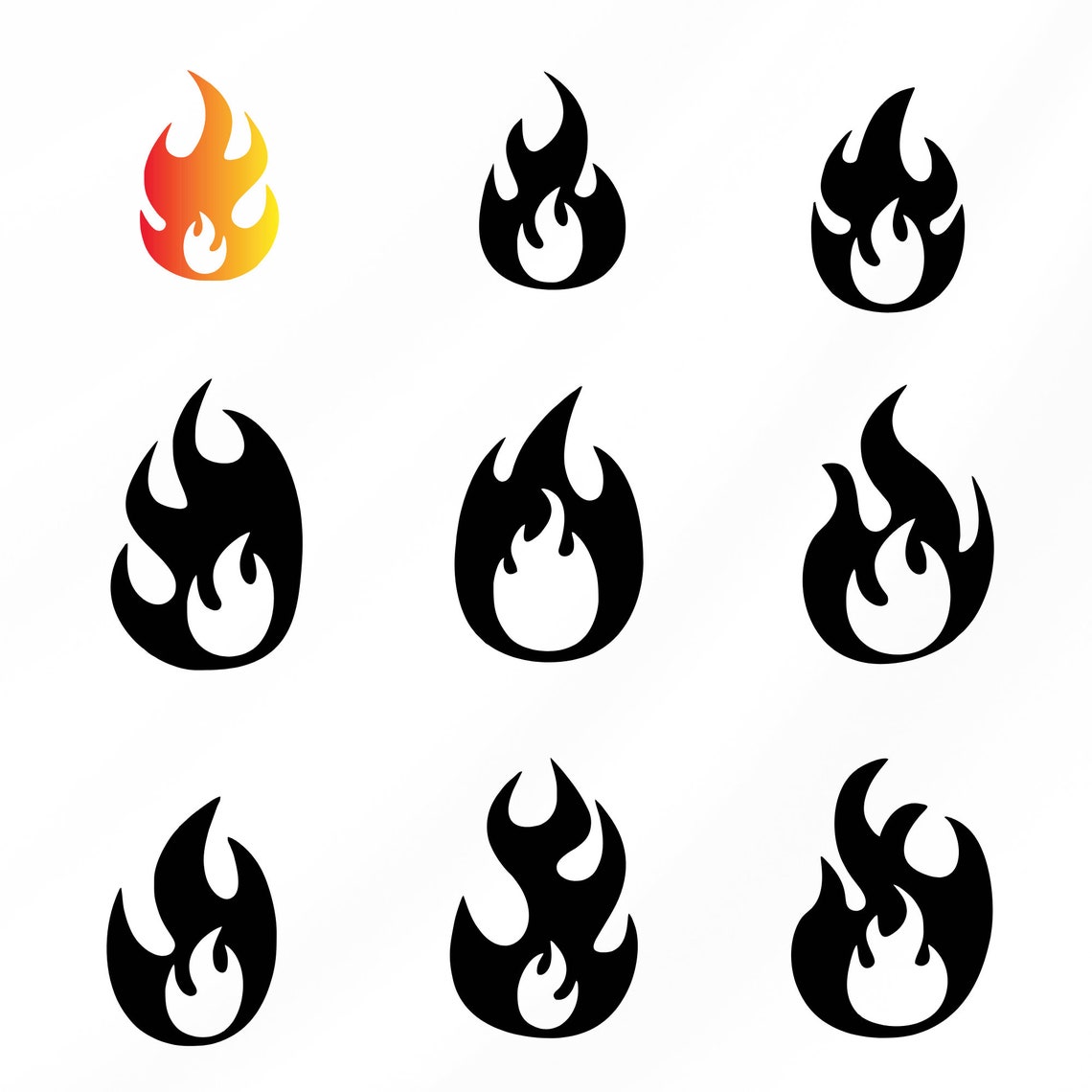 Fire Svg Bundle, Flames Clipart for Cricut, Fire Flames Silhouette ...