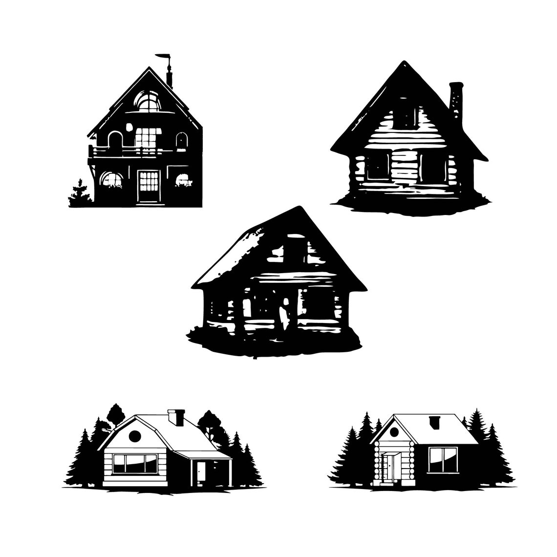 Log Cabin Svg Bundle, Wooden Cabin Clipart for Cricut, Cabin Silhouette ...