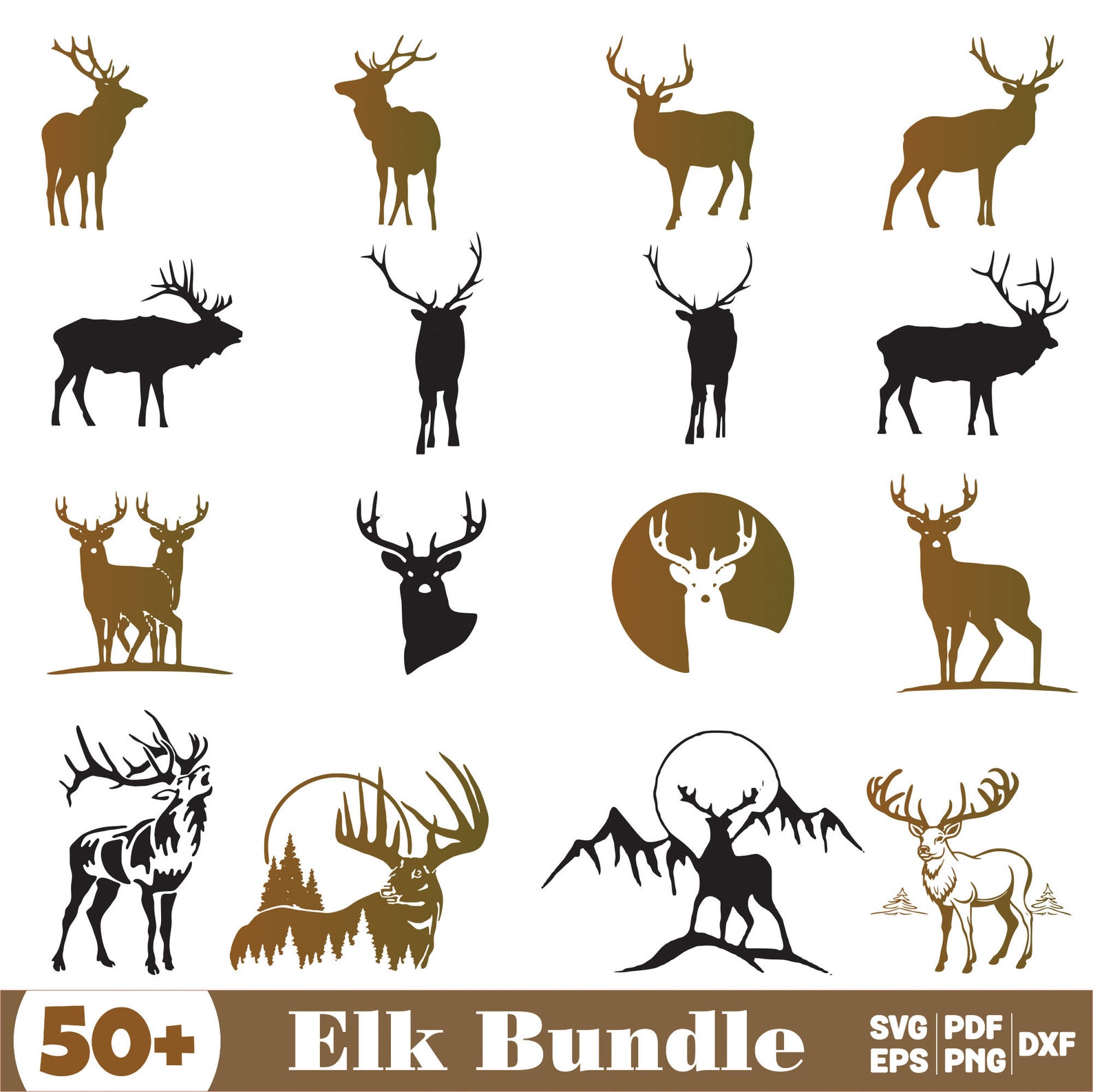 Deer Svg Bundle, Deer Head Clipart for Cricut, Antlers Silhouette, Deer ...