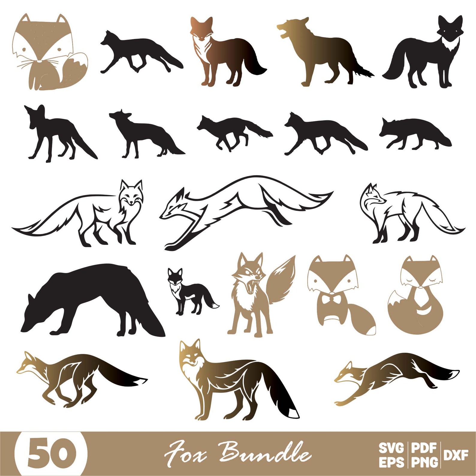 Fox Svg Bundle, Fox Clipart for Cricut, Wild Animal Silhouette, Clever ...