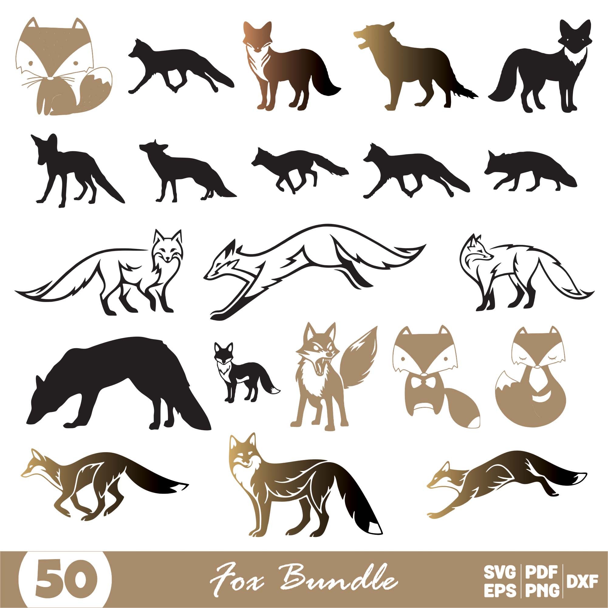 Fox Svg Bundle, Fox Clipart for Cricut, Wild Animal Silhouette, Clever ...