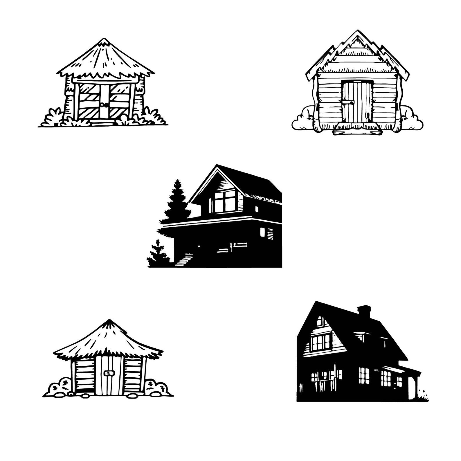 Log Cabin Svg Bundle, Wooden Cabin Clipart for Cricut, Cabin Silhouette ...