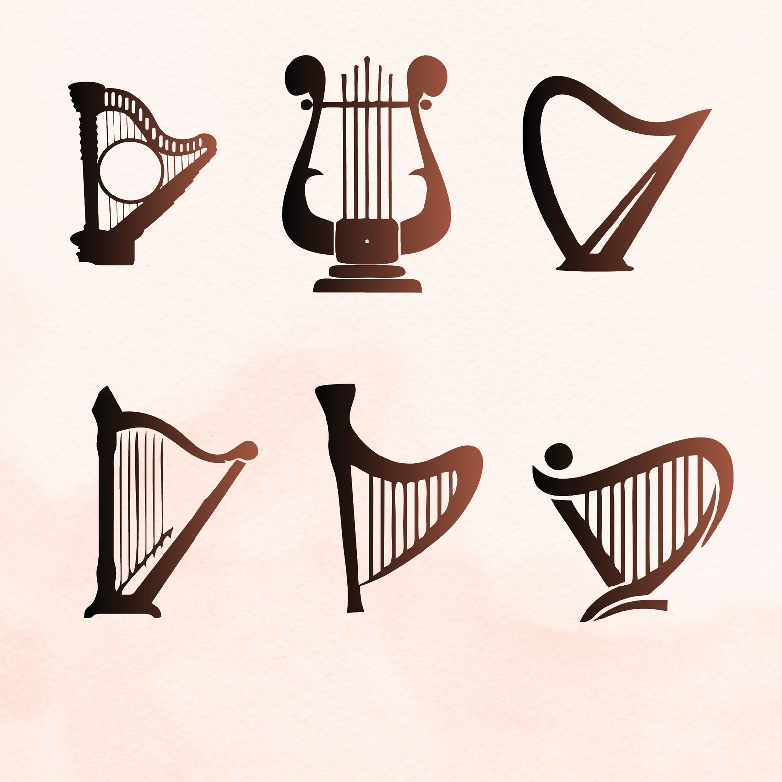 Harp Svg Bundle, Harp Clipart for Cricut, Musical Instruments Cut Files ...