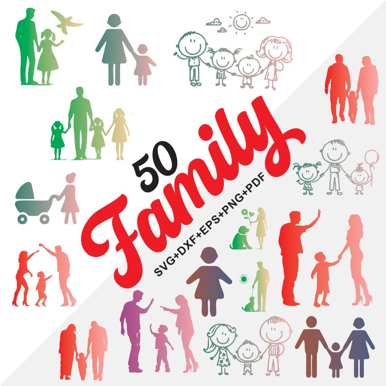 Family Bundle, Family Clipart for Cricut, Children Silhouette, Mom and ...