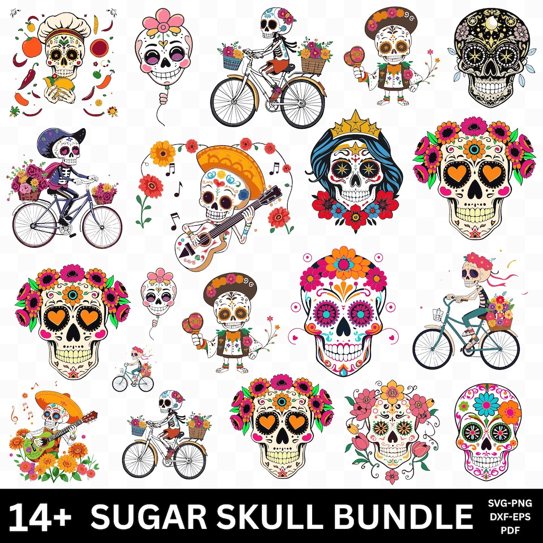 Sugar Skull SVG Bundle Mexican Sugar Skull Clipart Floral Sugar Skull ...