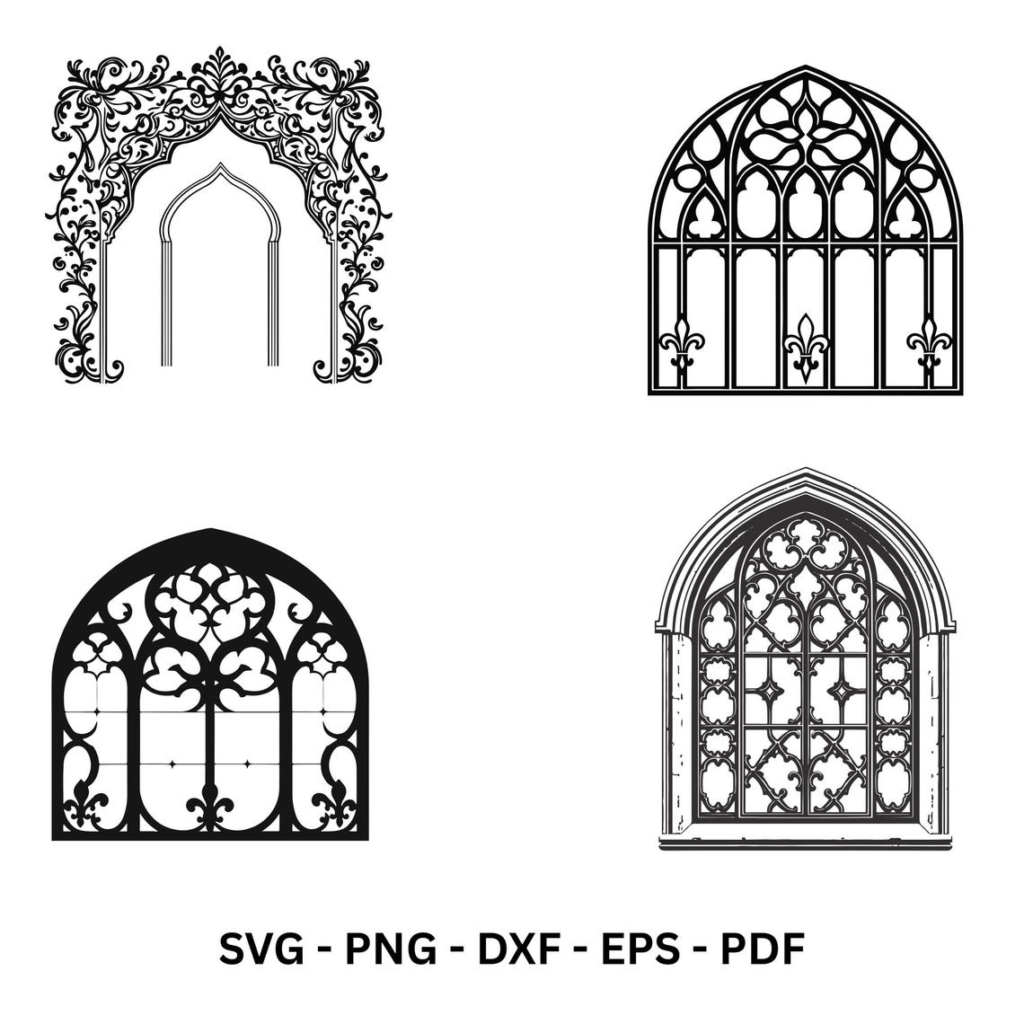 Gothic Window SVG Bundle, Gothic Architecture Clipart, PNG Files for ...