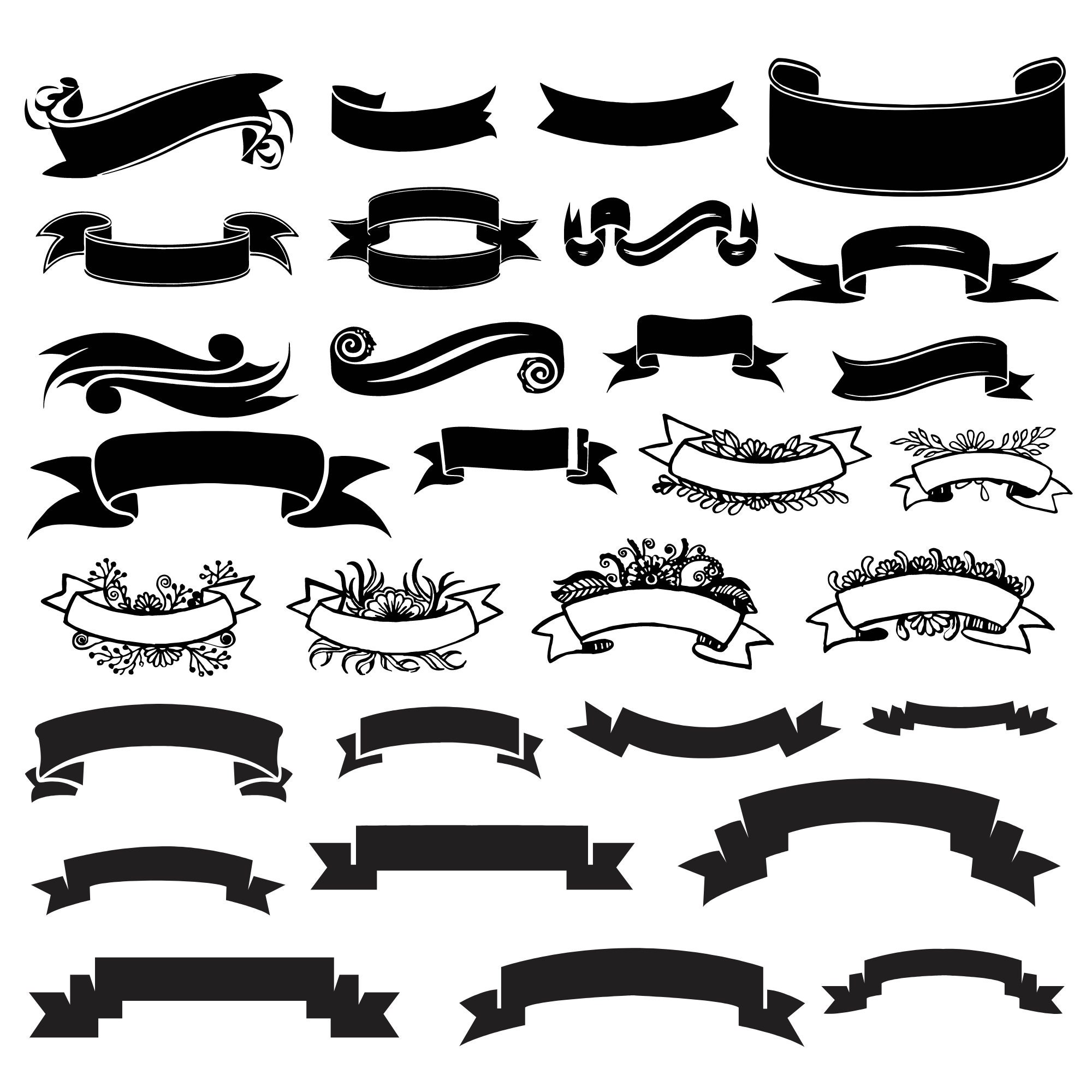 Banner Svg Bundle, Ribbon Banner Clipart for Cricut, Banner Silhouette ...