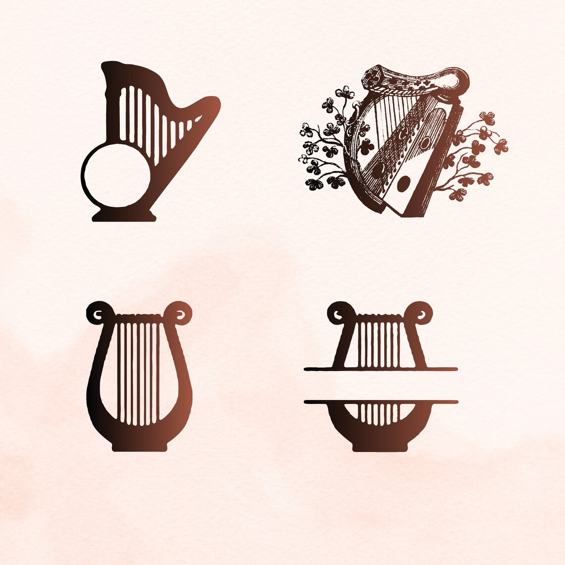 Harp Svg Bundle, Harp Clipart for Cricut, Musical Instruments Cut Files ...