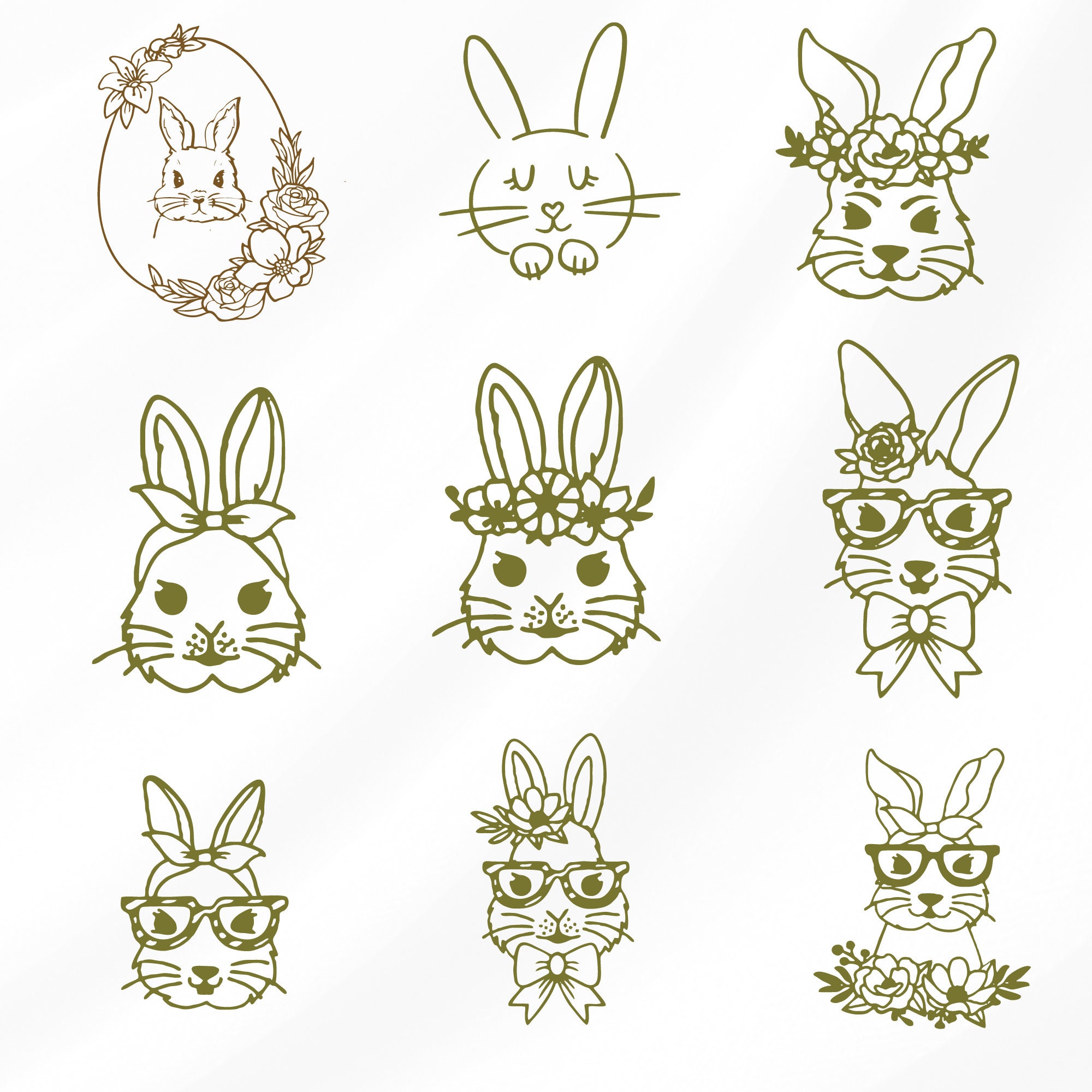 Bunny Face Ears Svg Bundle, Cute Easter Bunny Clipart for Cricut, Bunny ...
