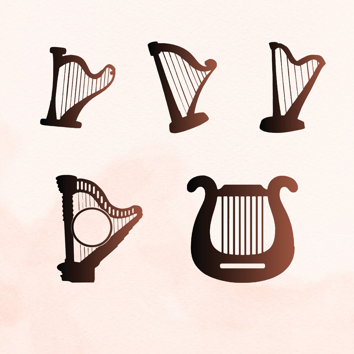 Harp Svg Bundle, Harp Clipart for Cricut, Musical Instruments Cut Files ...
