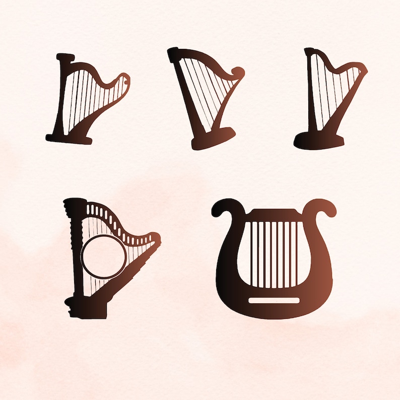 Harp Svg Bundle, Harp Clipart for Cricut, Musical Instruments Cut Files ...