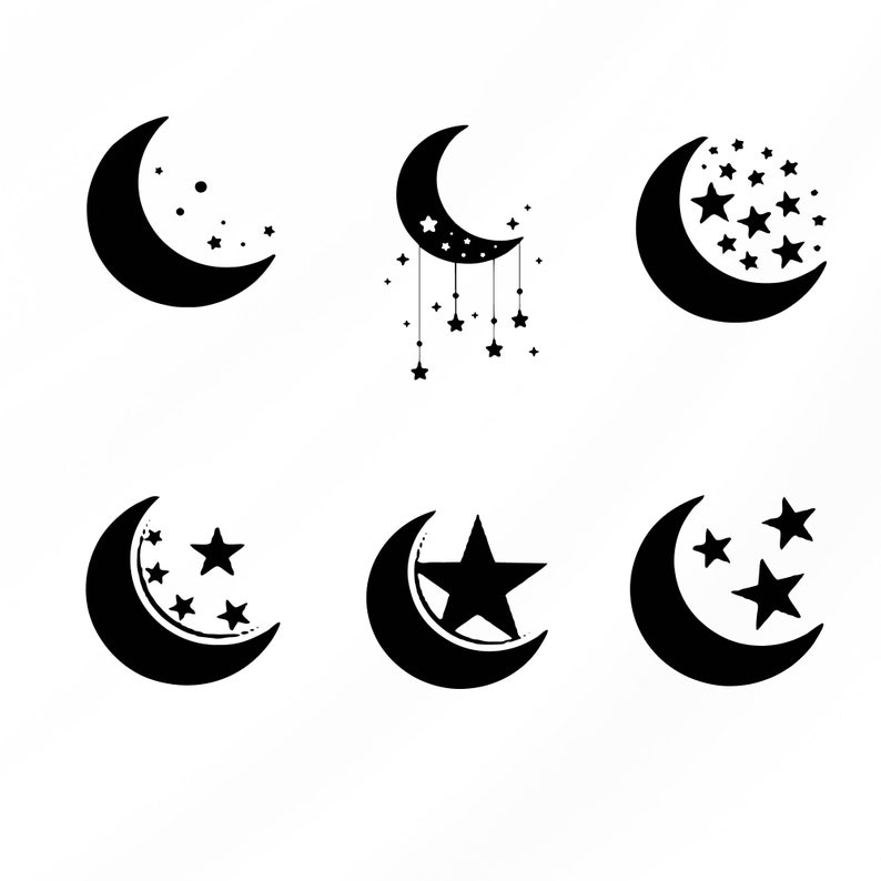 Moon and Stars Svg Bundle, Crescent Moon Clipart for Cricut, Moon Stars ...