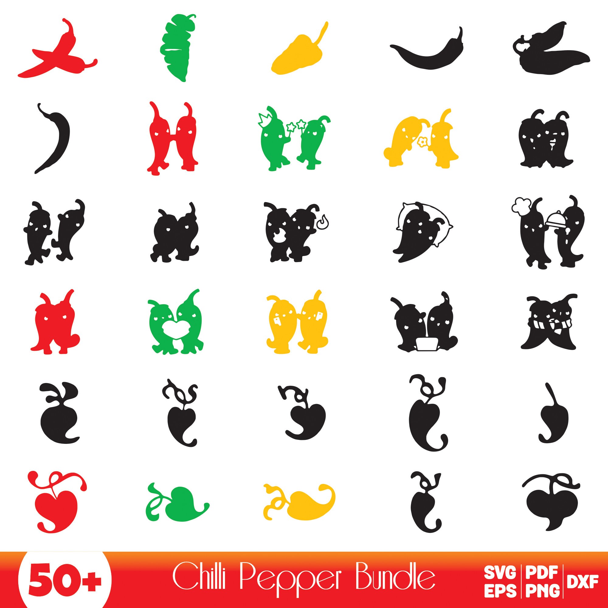 Chili Paper Svg Bundle, Chili Clipart for Cricut, Red Chili Vector ...