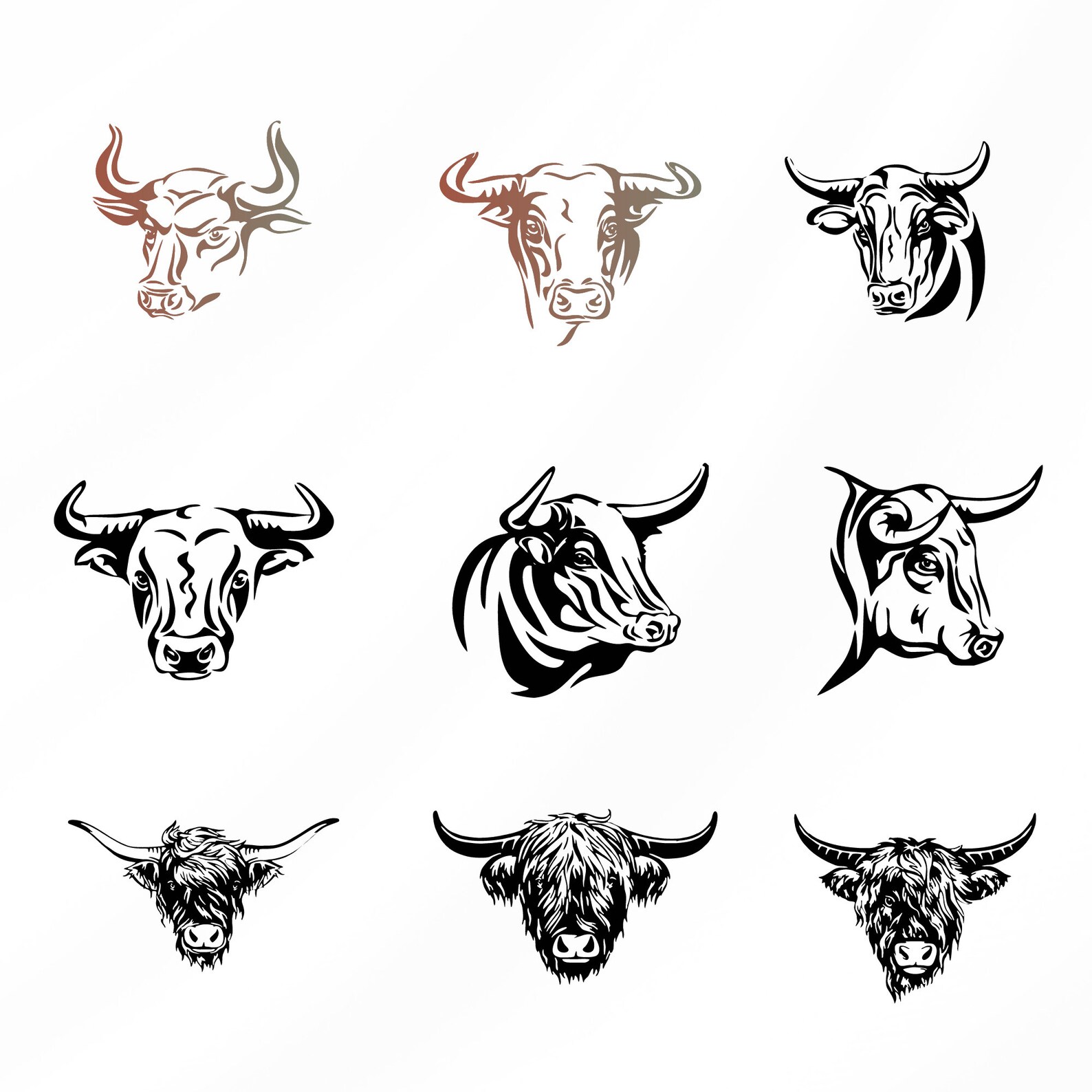 Bull Svg Bundle, Bull Head Clipart for Cricut, Bull Silhouette, Farm ...