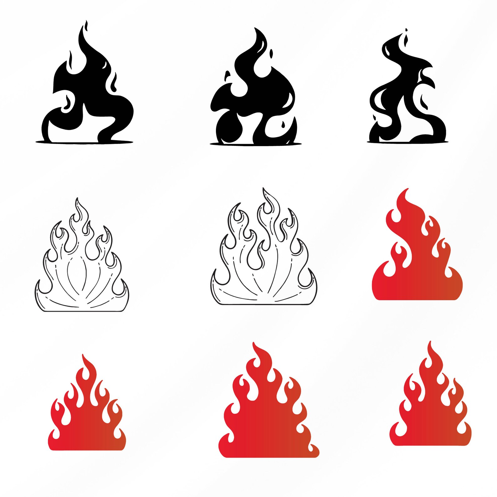 Fire Svg Bundle, Flames Clipart for Cricut, Fire Flames Silhouette ...