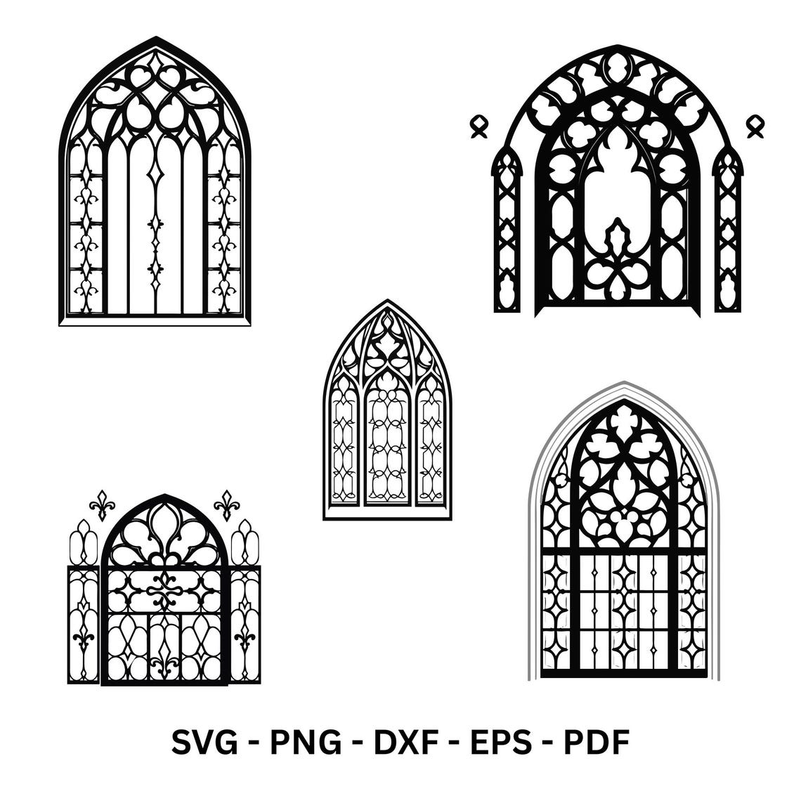 Gothic Window SVG Bundle, Gothic Architecture Clipart, PNG Files for ...