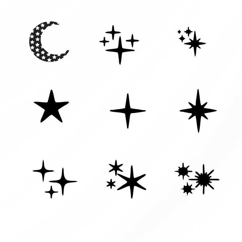 Moon and Stars Svg Bundle, Crescent Moon Clipart for Cricut, Moon Stars ...