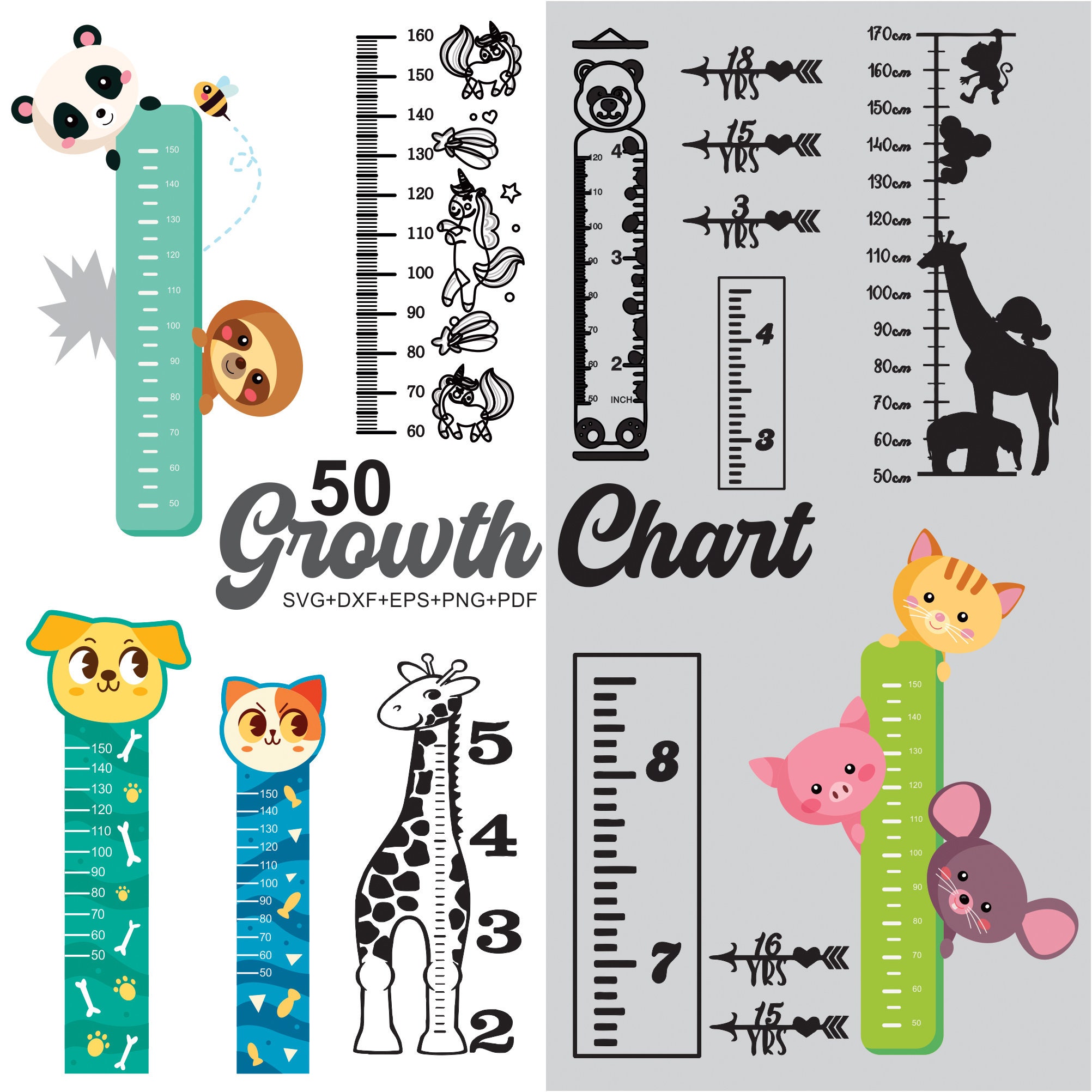 Growth Chart Bundle, Growth Ruler Clipart for Cricut, Growth Chart ...