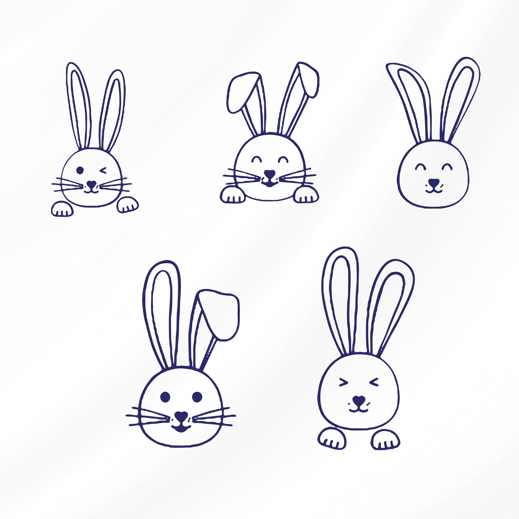 Bunny Face Ears Svg Bundle, Cute Easter Bunny Clipart for Cricut, Bunny ...
