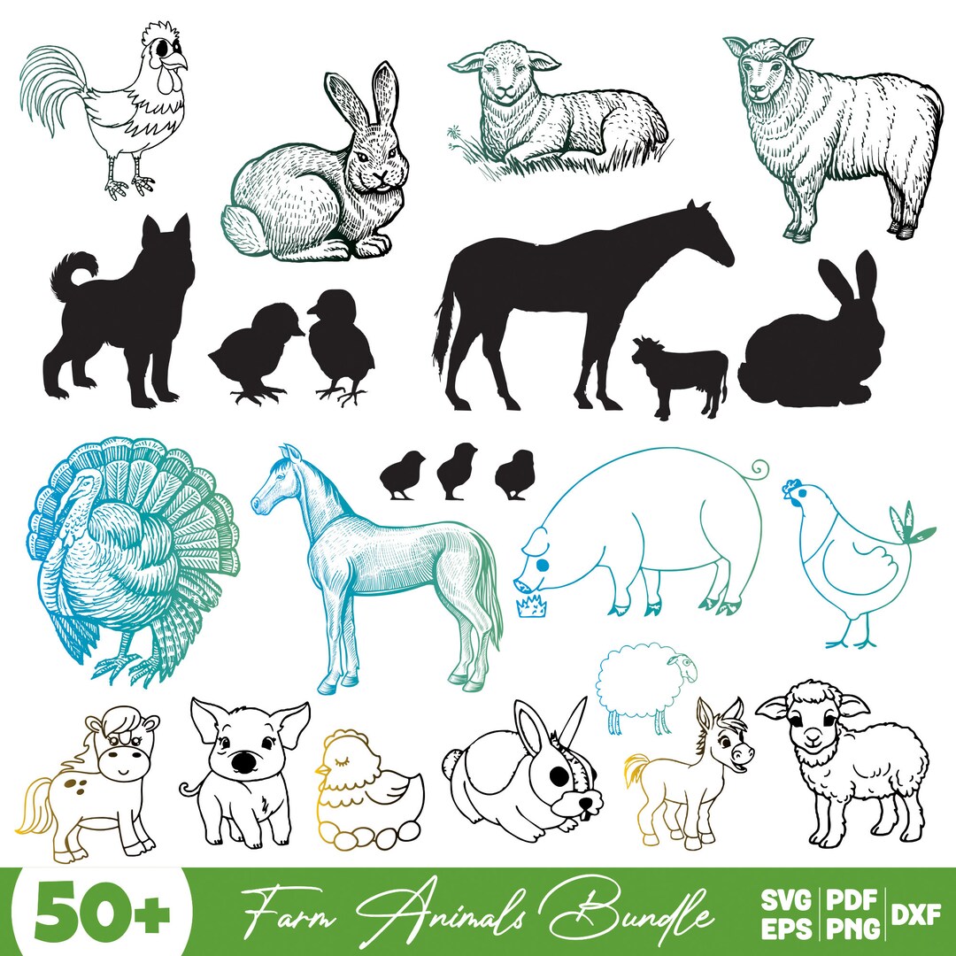 Animals Svg Bundle, Farm Animals Clipart for Cricut, Farm Animals ...