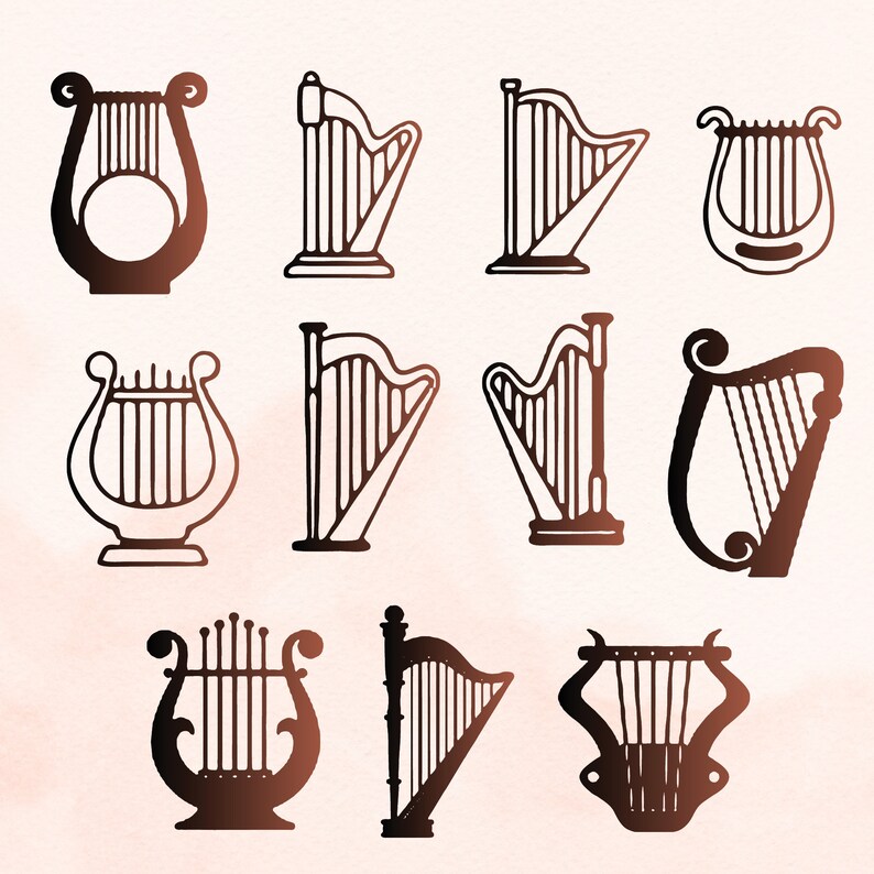 Harp Svg Bundle, Harp Clipart for Cricut, Musical Instruments Cut Files ...