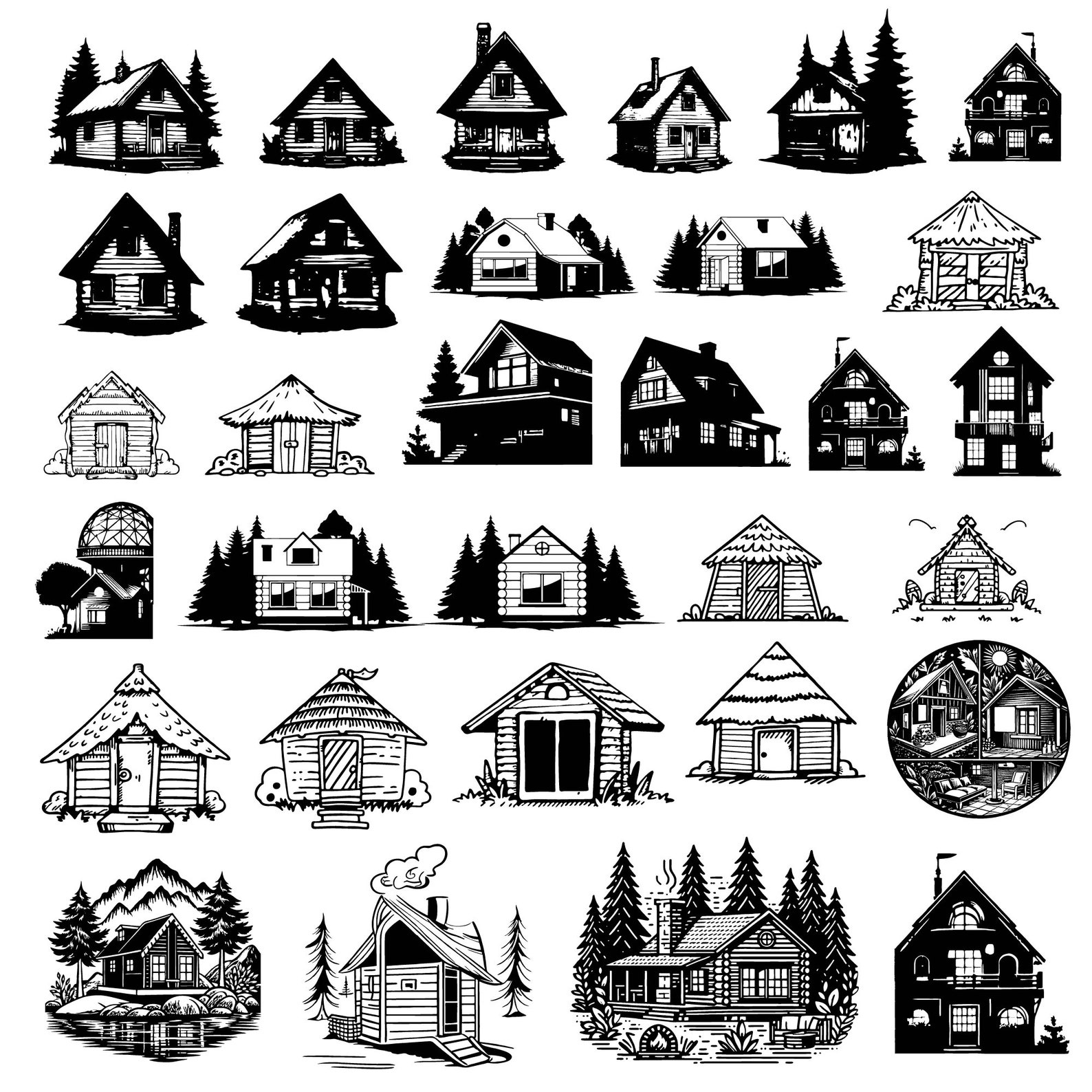 Log Cabin Svg Bundle, Wooden Cabin Clipart for Cricut, Cabin Silhouette ...
