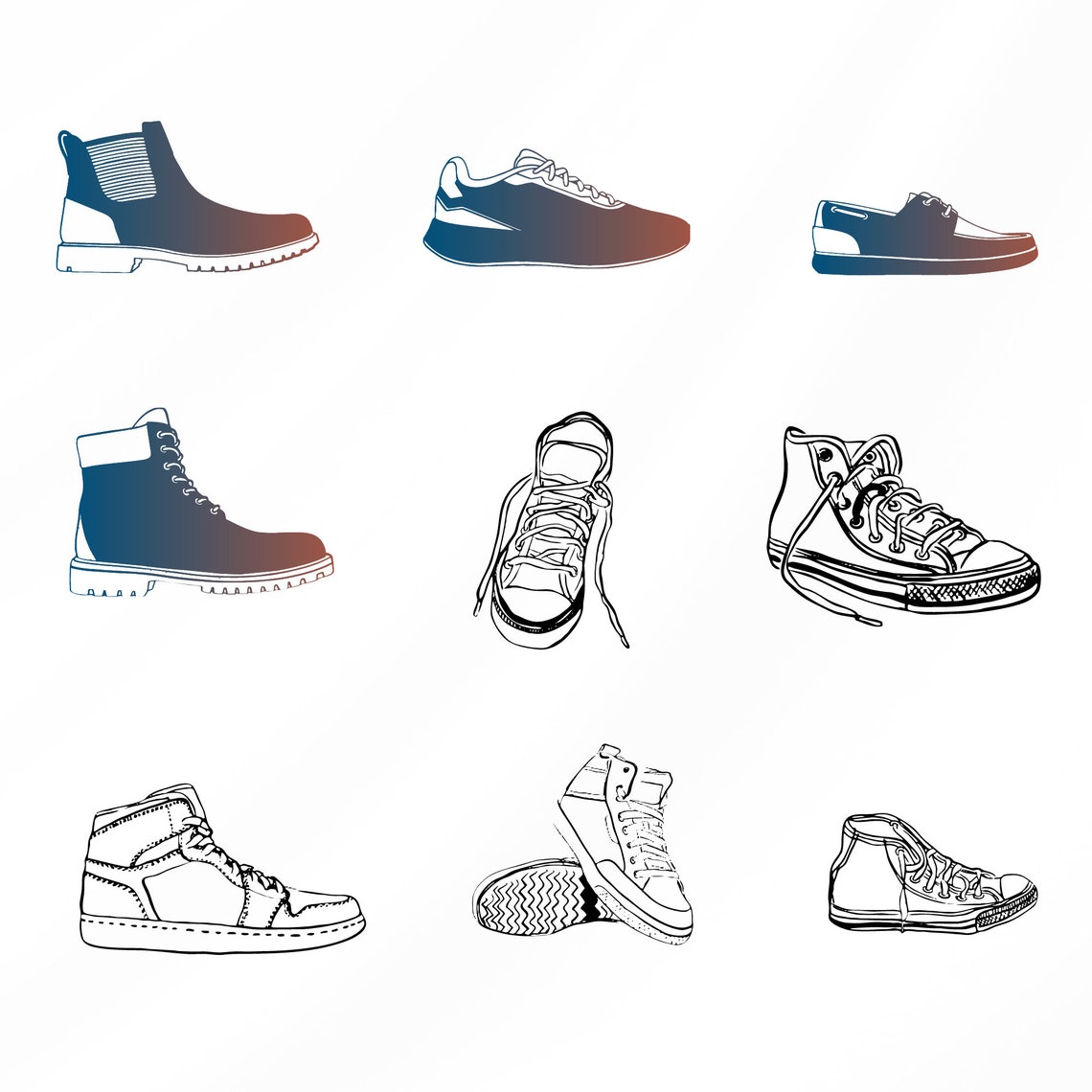 Shoes Svg Bundle, Sneaker Clipart for Cricut, Runnig Shoes Silhouette ...