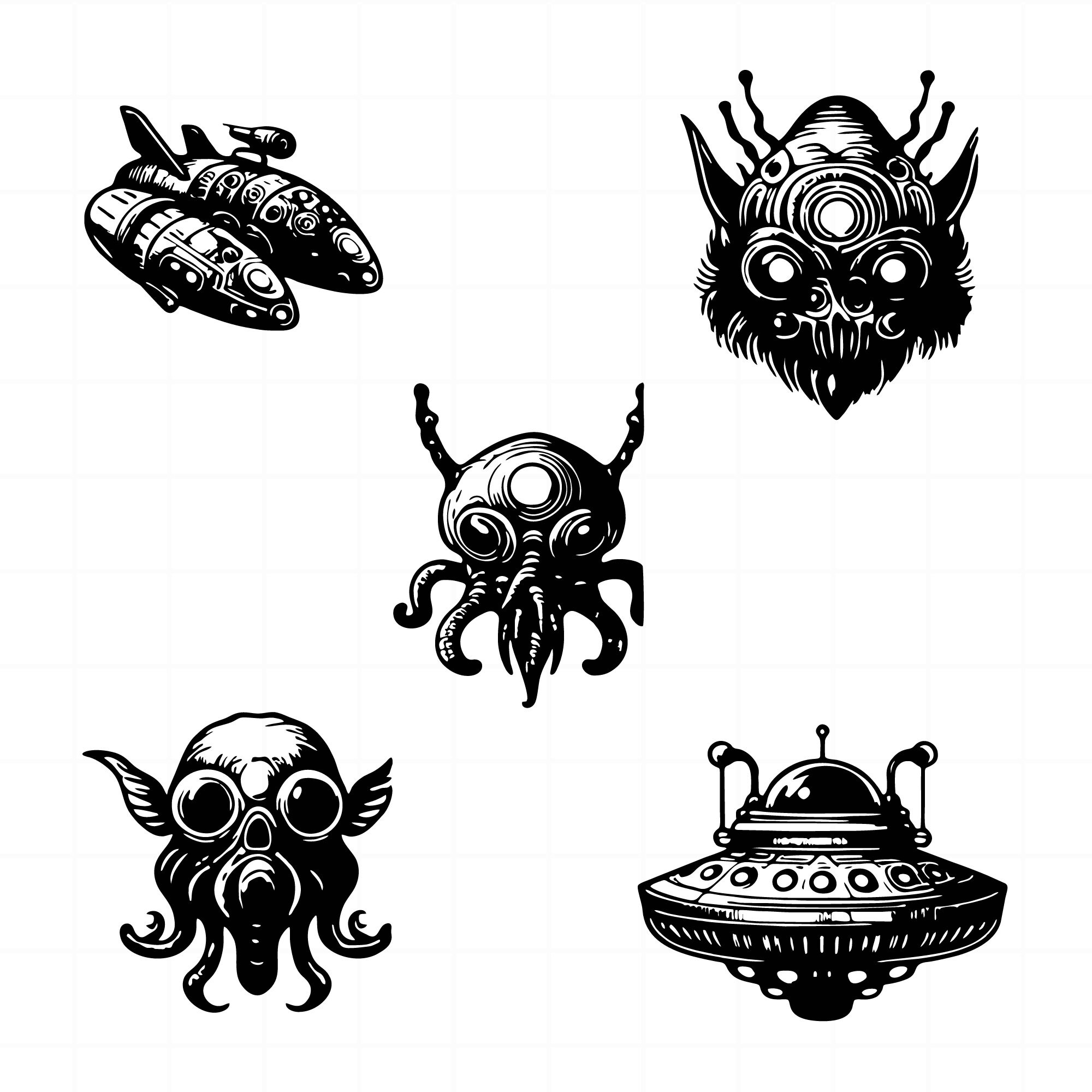 Alien Svg Bundle, Alien Clipart for Cricut, Alien Ship Silhouette ...