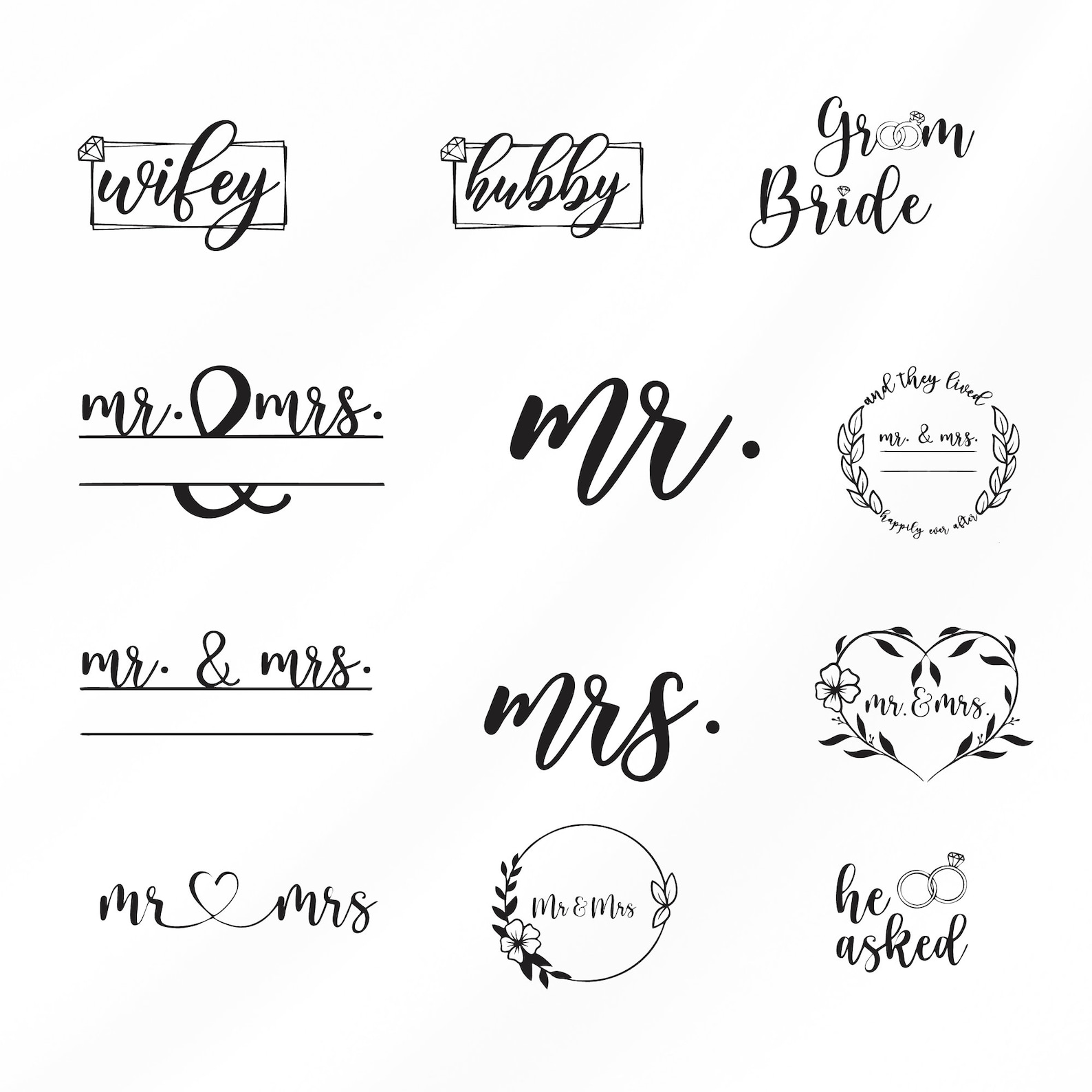 Mr and Mrs Svg Bundle, Mr and Mrs Clipart for Cricut, Wedding ...