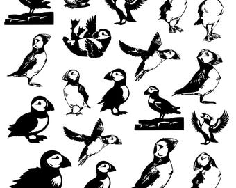 Puffin Svg Bundle, Atlantic Puffin Clipart, Puffling Water Bird Vector ...