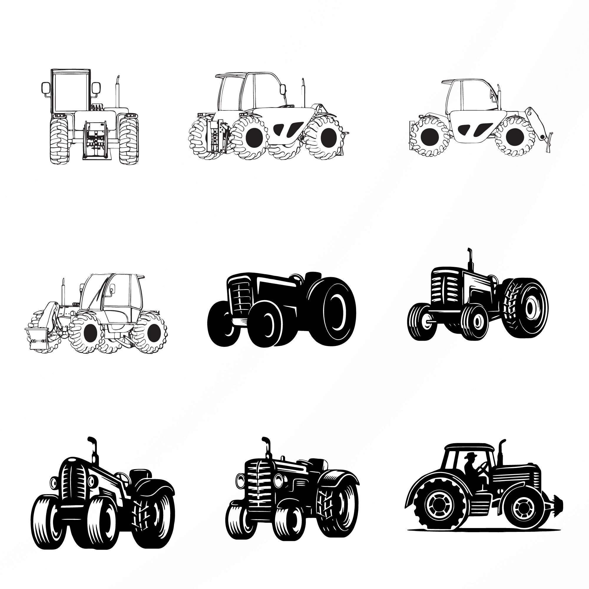 Tractor Svg Bundle, Tractor Clipart for Cricut, Farm Tractor Vector ...