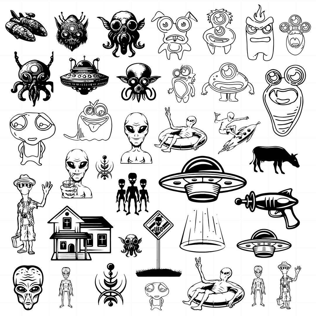 Alien Svg Bundle, Alien Clipart for Cricut, Alien Ship Silhouette ...