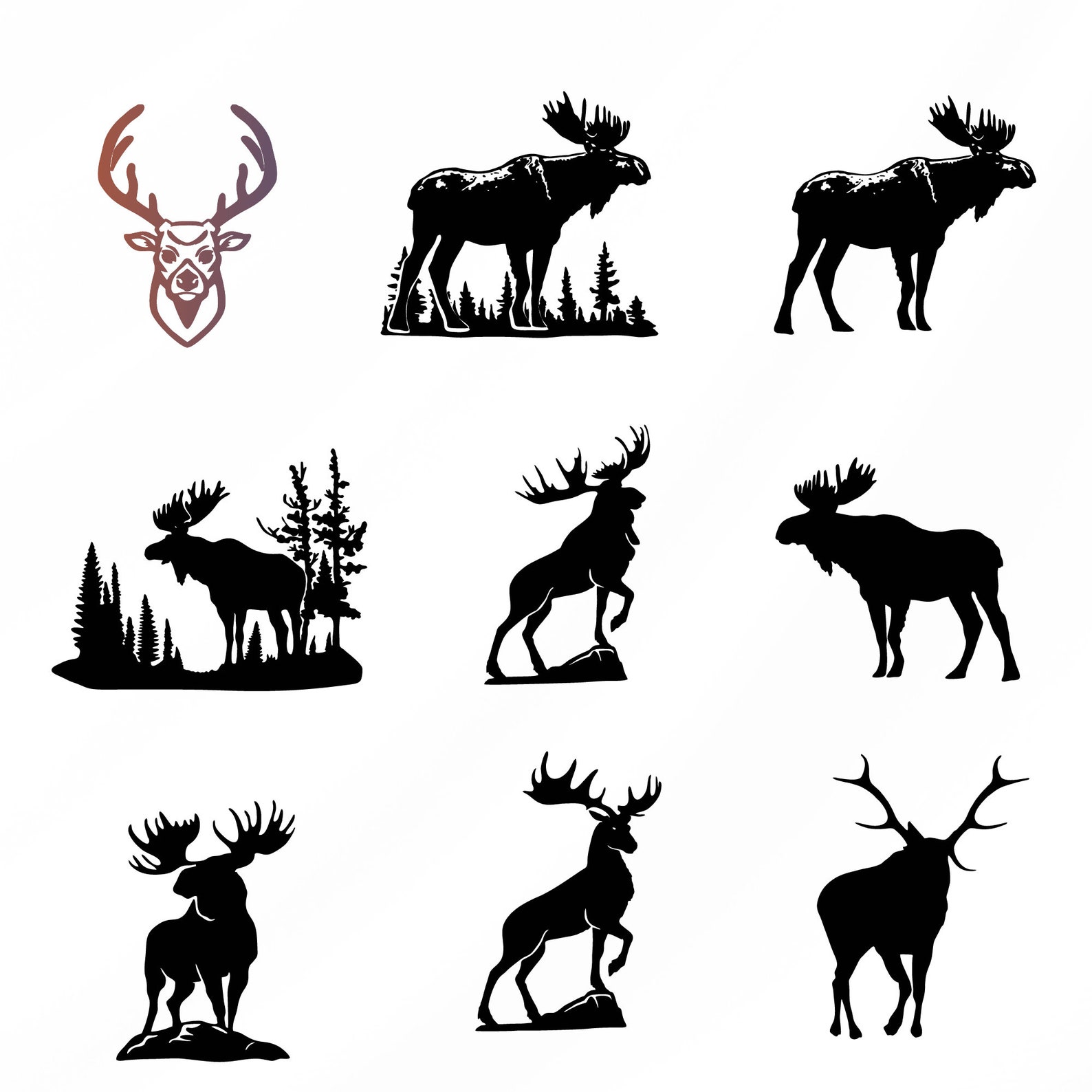 Moose Svg Bundle, Moose Head Clipart for Cricut, Forest Animal ...