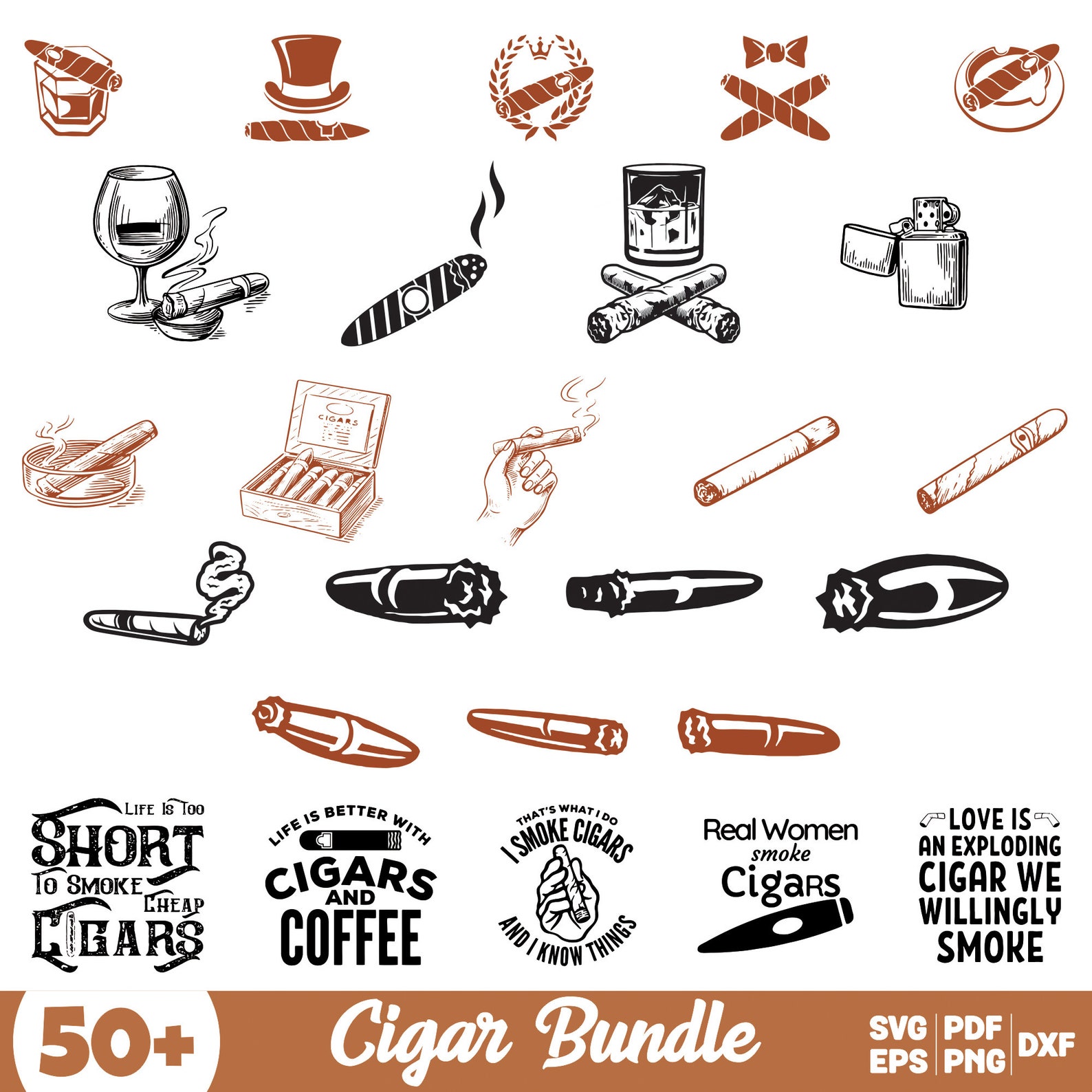 Cigar Svg Bundle, Smoke Clipart for Cricut, Tobacco Silhouette, Cigar ...