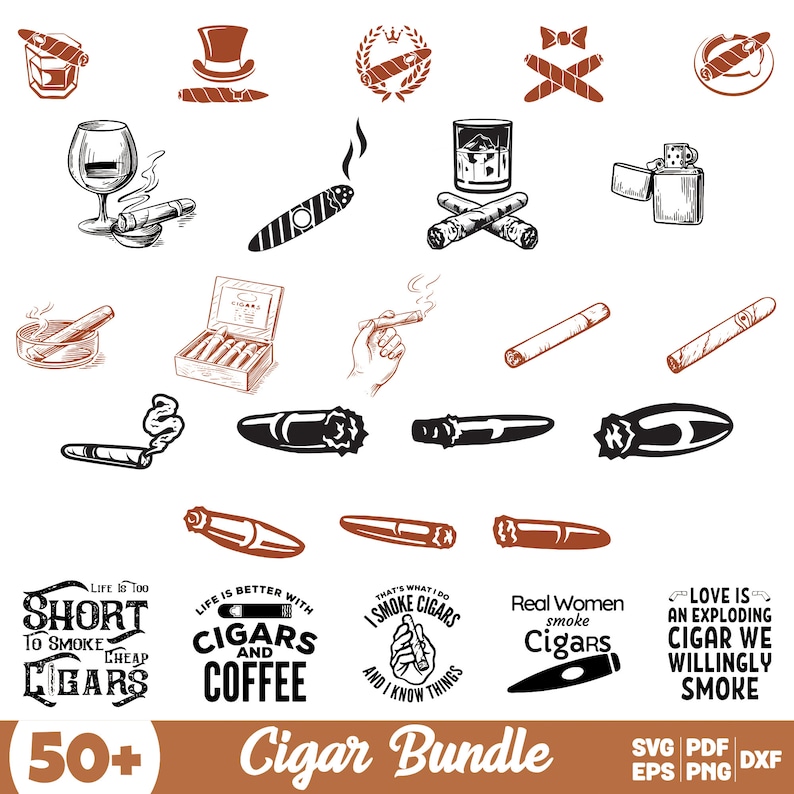 Cigar Svg Bundle, Smoke Clipart for Cricut, Tobacco Silhouette, Cigar ...