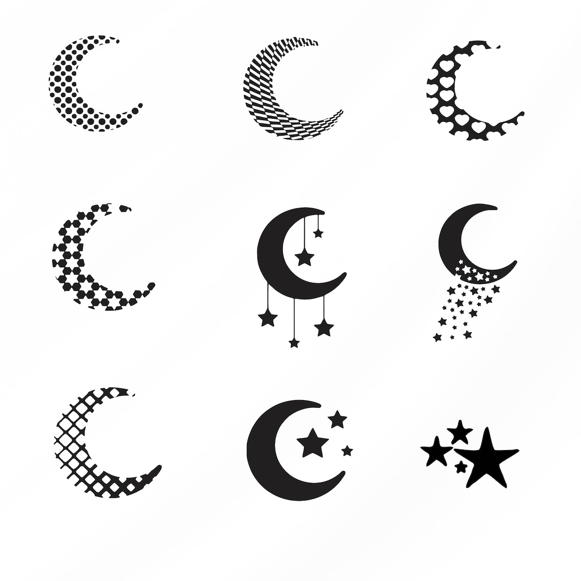 Moon and Stars Svg Bundle, Crescent Moon Clipart for Cricut, Moon Stars ...