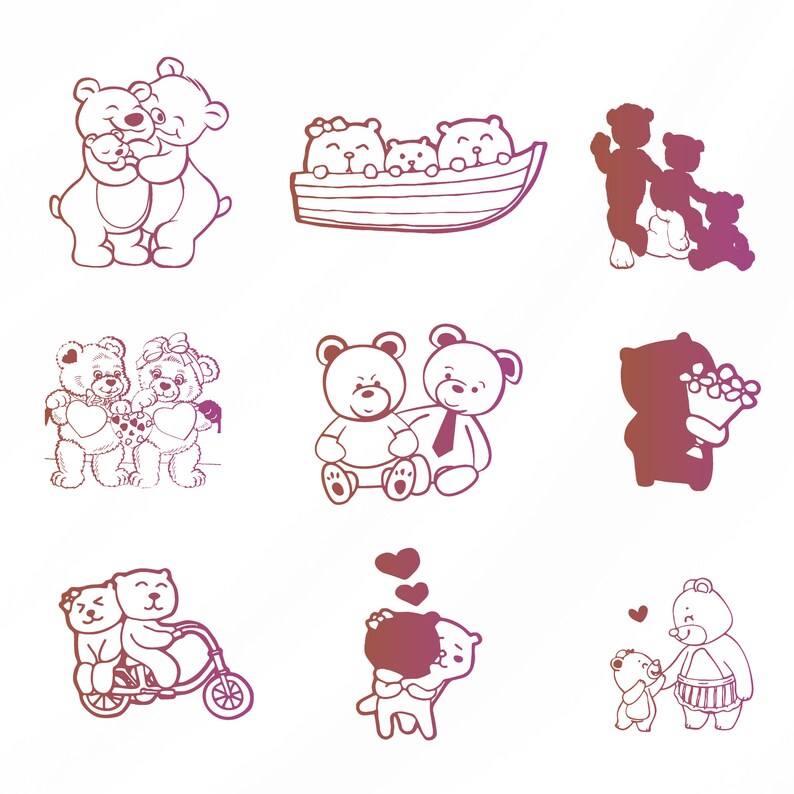 Bear Family Svg Bundle, Bear Family Clipart for Cricut, Cute Bear ...