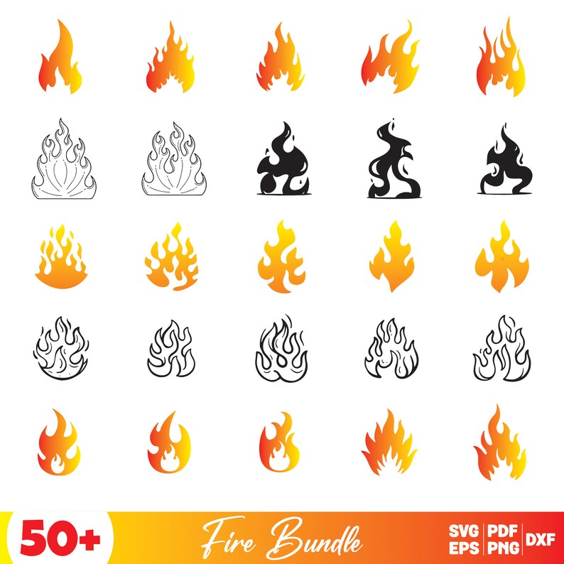 Fire Svg Bundle, Flames Clipart for Cricut, Fire Flames Silhouette ...