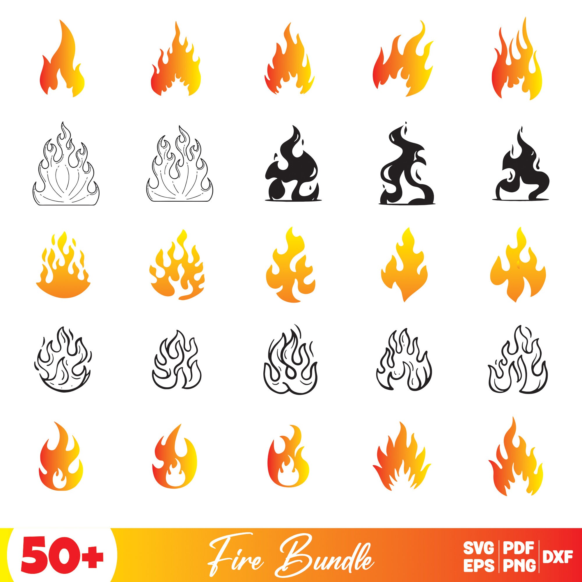 Fire Svg Bundle, Flames Clipart for Cricut, Fire Flames Silhouette ...