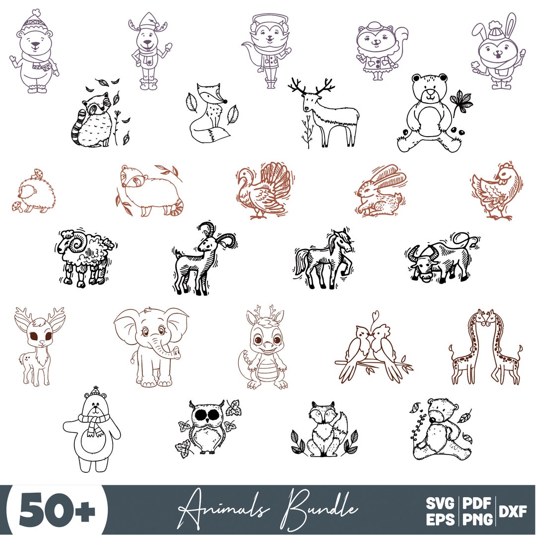 Animals Svg Bundle, Hand Drawn Animals Clipart for Cricut, Animal ...
