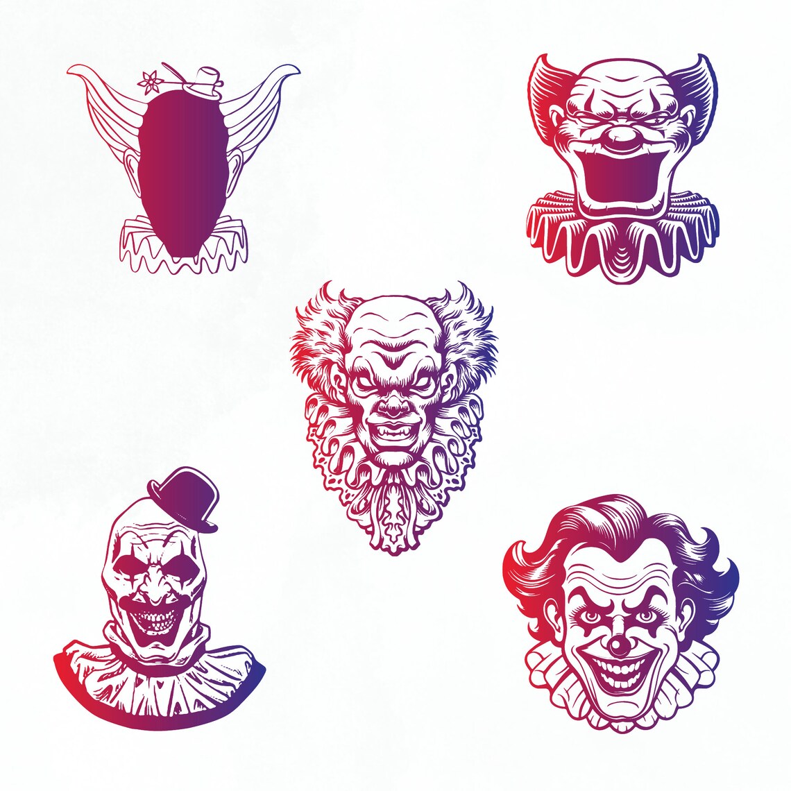Scary Clown Svg Bundle, Scary Clipart for Cricut, Scary Clown ...